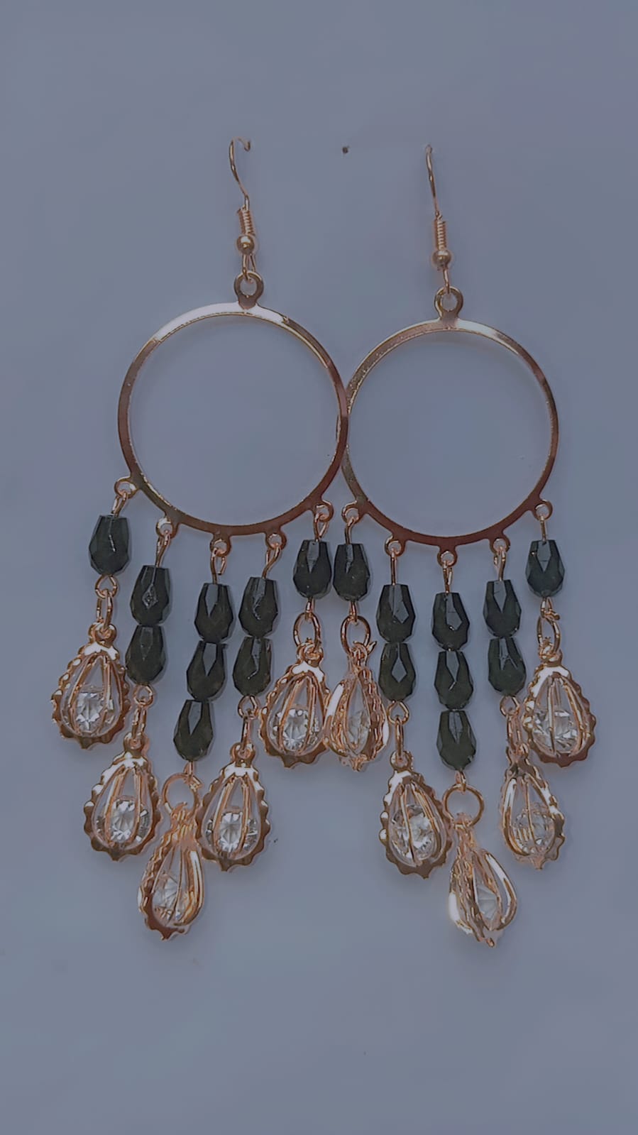 Elegant Black and Crystal Beaded Hoop Dangle Earrings"for woman party ...