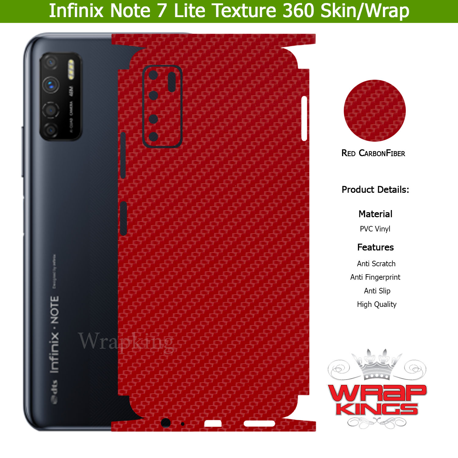 Infinix Note 7 Lite Skin/Wrap 360 Protection Sheet/ Carbon fiber/ Matte ...