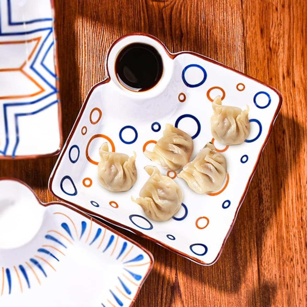 Ceramic Dumpling Plate with Side Sauce Portion – Square Sushi Plate ...