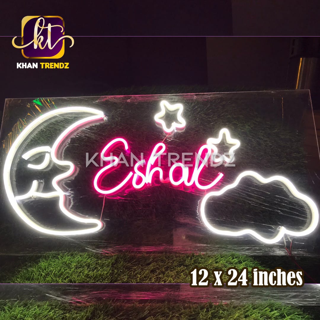 Customized Single Name Neon Sign For Kids Names with Moon, Stars and ...