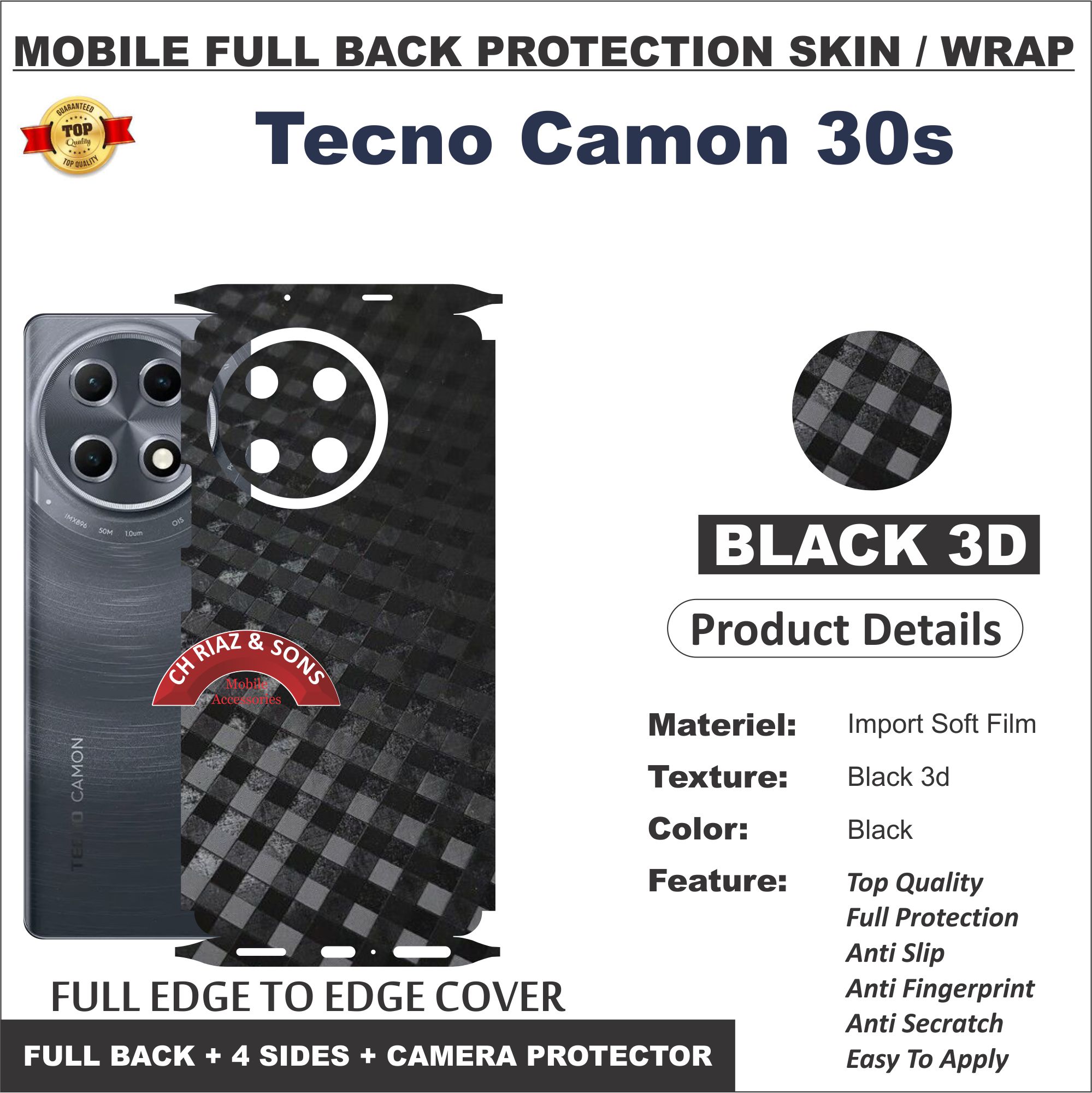TECNO CAMON 30S FULL BACK 360 premium Protection Skin Wrap full cover ...