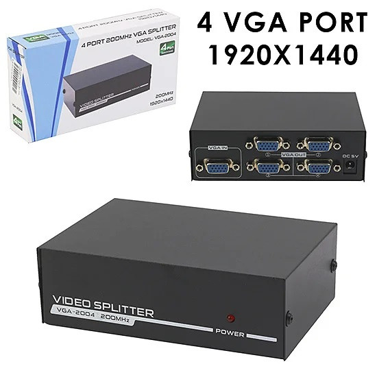 VGA SPLITTER 4 PORT 200 MHZ / 4 Ports VGA Splitter High Quality Video ...