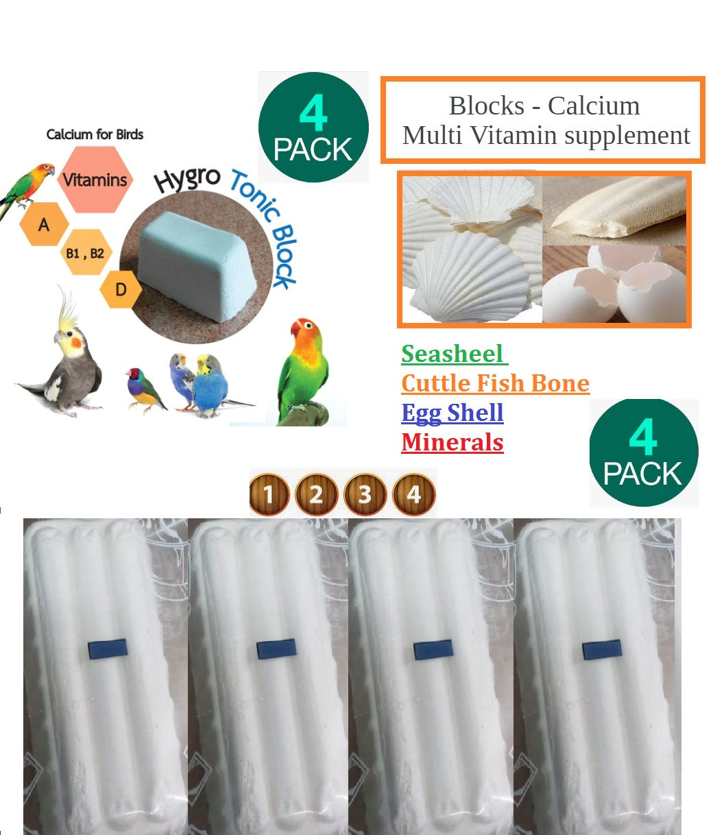Pack of 4 Pcs Natural Mineral Block for Birds, Bird Food and ...
