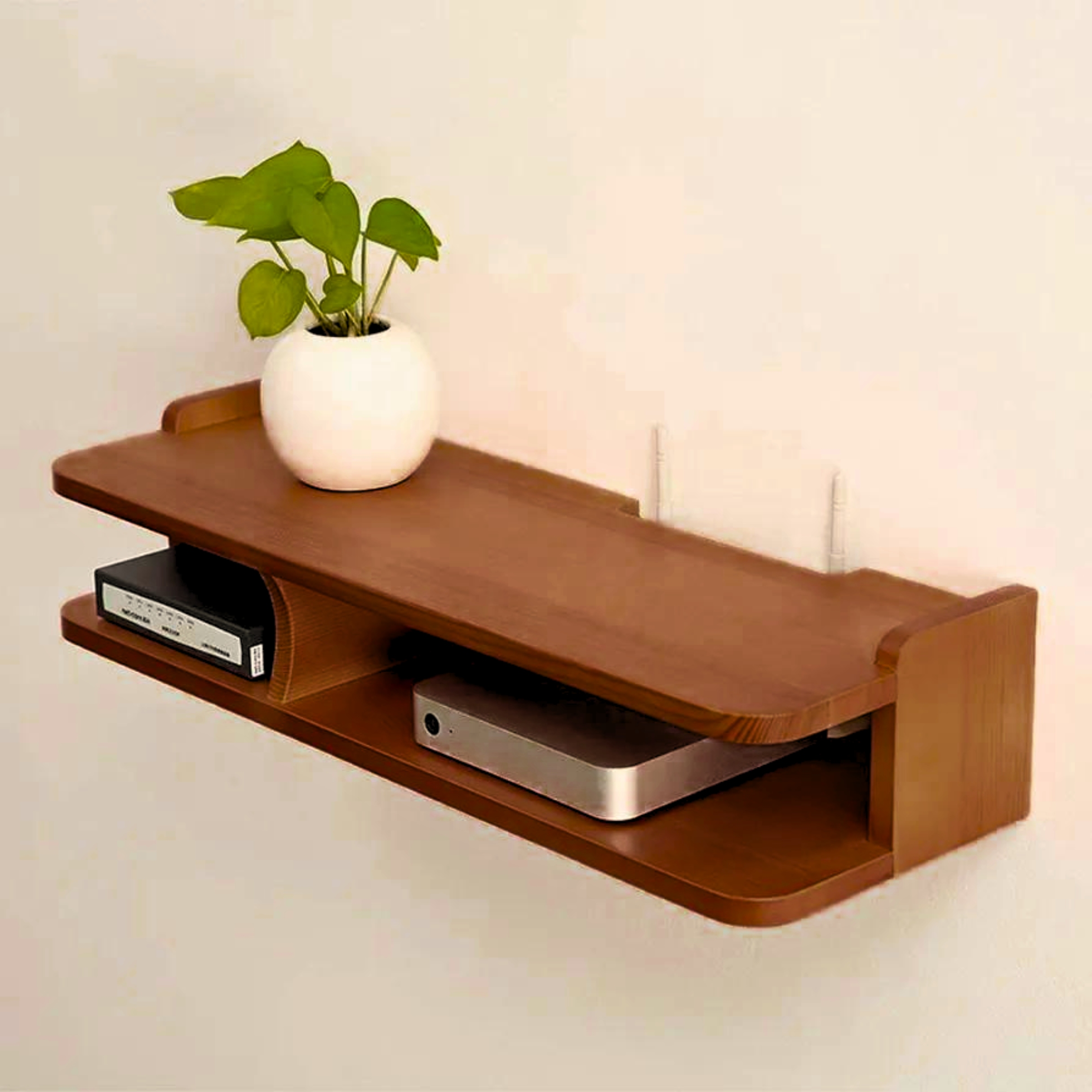 wall mounted double compartment shelf for routers & media devices | LED ...