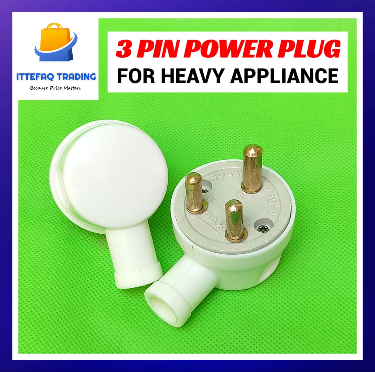 3 Pin Power Plug Porcelain Base 40A 250V Heavy Duty for Heavy ...