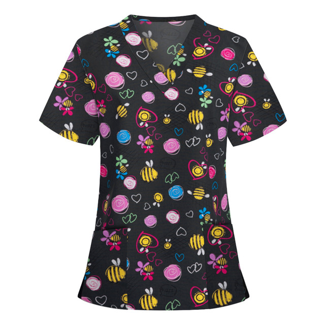 v neck scrub tops Cartoon Dogs Nurse Uniform medicoal uniforms ...