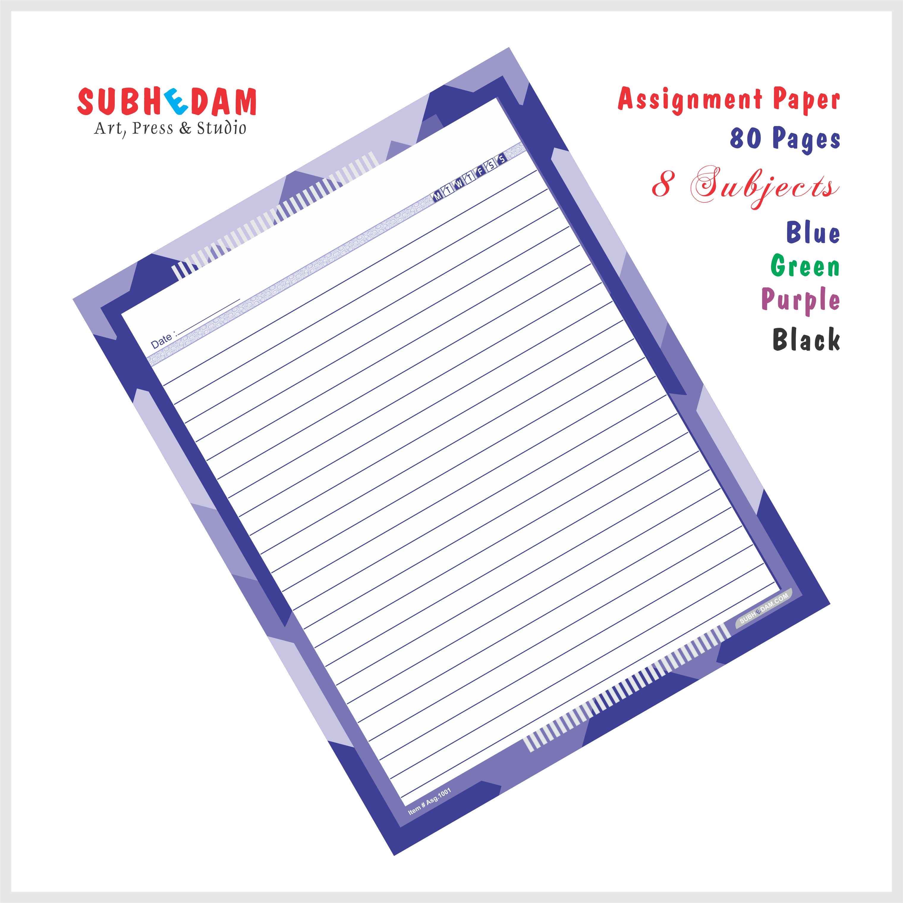 Assignment Sheets- Paper- Pages With Narrow Lines- Color Border- 80 ...