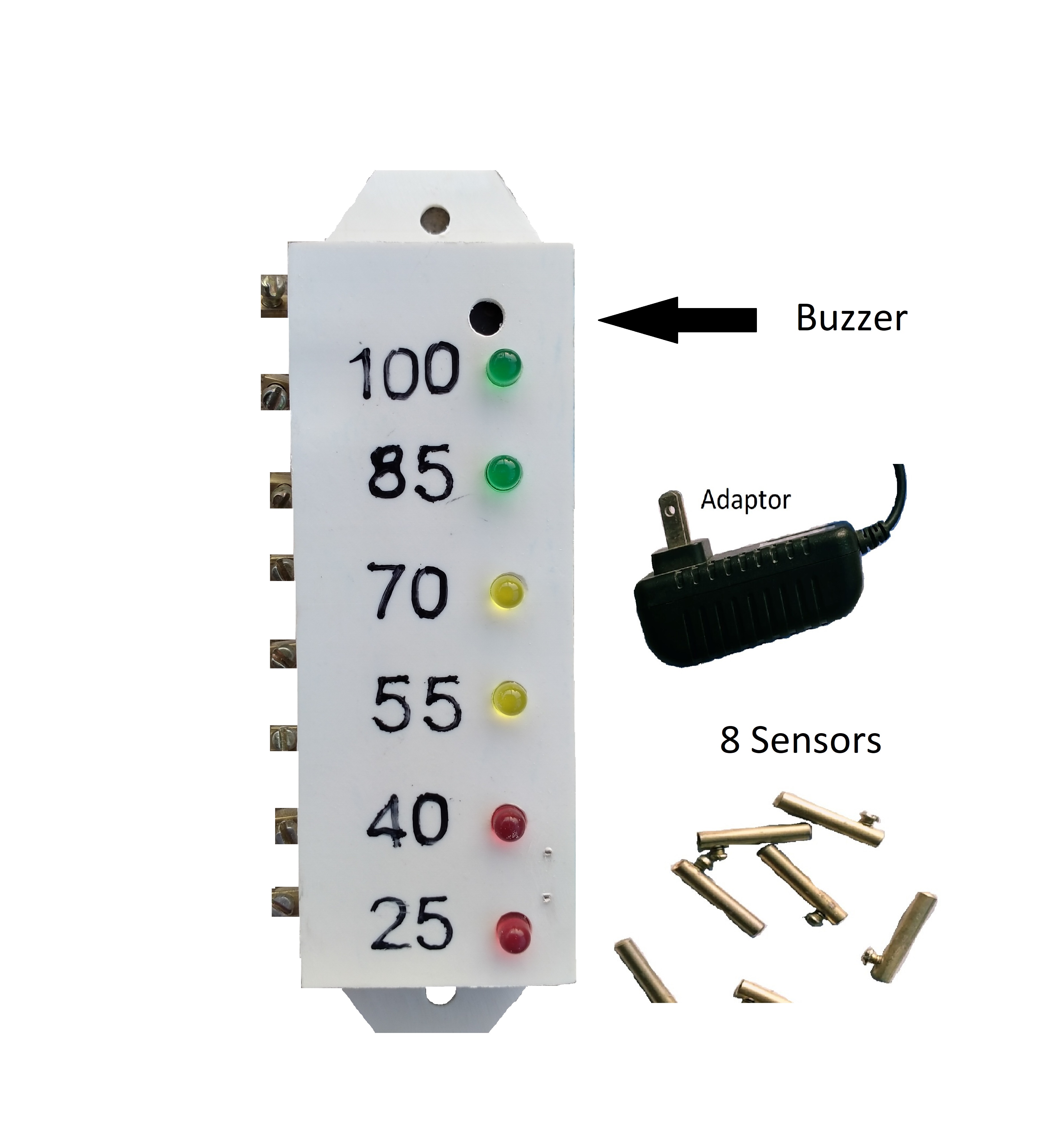 Water level indicator with buzzer and 8 ready made contact sensors ...