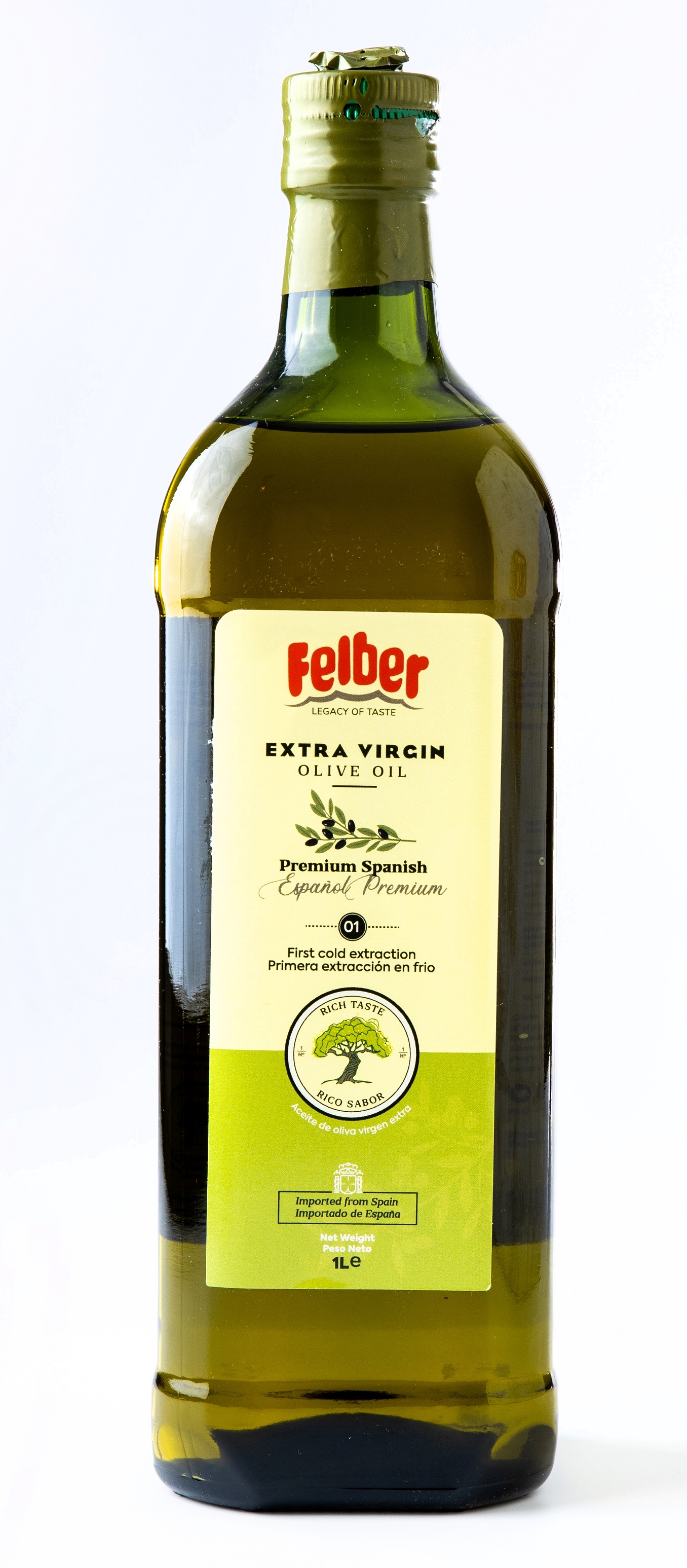 Felber Extra Virgin Olive Oil 1 Ltr. Glass Bottle - Made in SPAIN ...