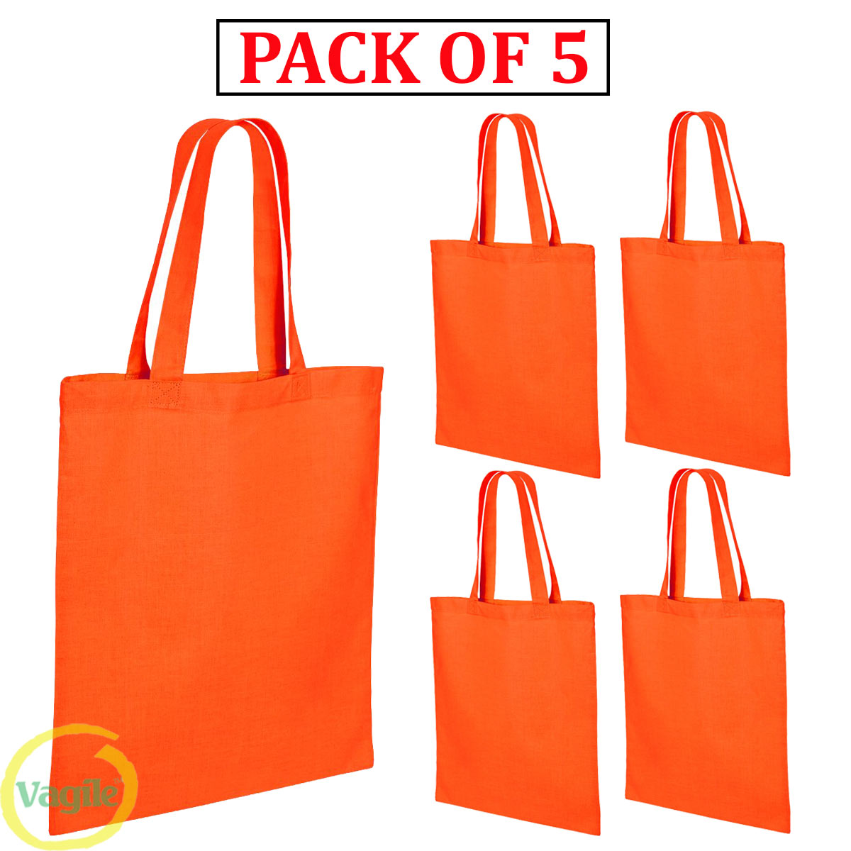 Vagile Pack of 5 Cotton Tote shopping Bags for Womens Plain Eco ...