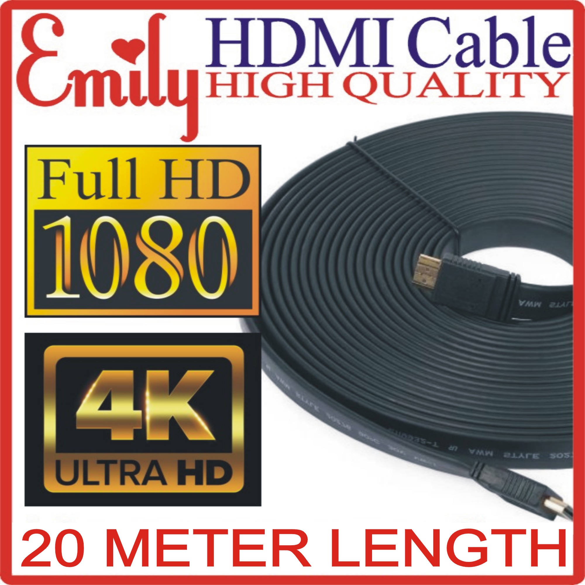 SUPER HDMI LONG CABLE 20M 20 METER BLACK 20 Meter Length (ROUND CABLE ...