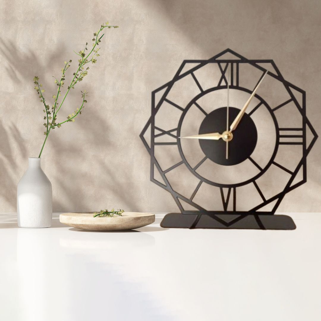 Roman Numerals Table Clock in metal / laser cut Table clock in solid ...