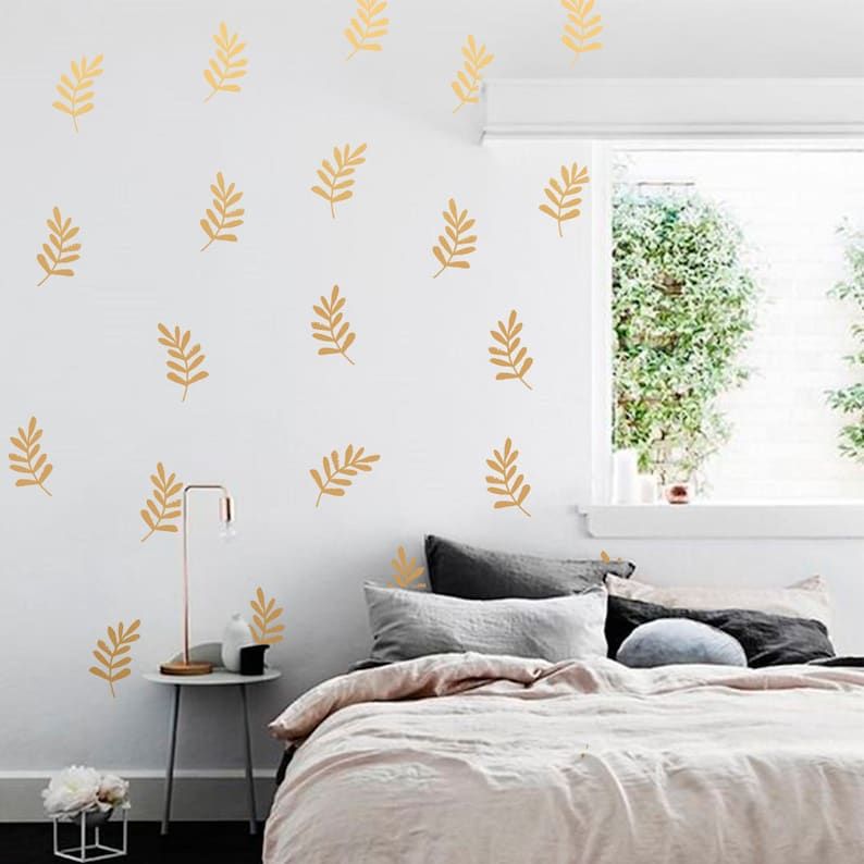 Autumn leaves decal, Gold leaves wall decal, Nature wall decal, Fall ...