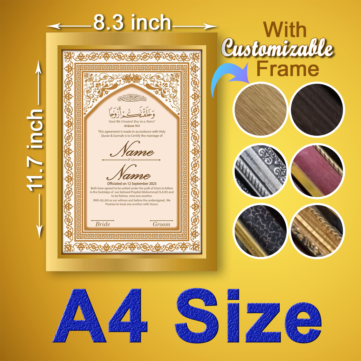Customized Nikkah Frame Certificate with Premium Frame, Personalized ...