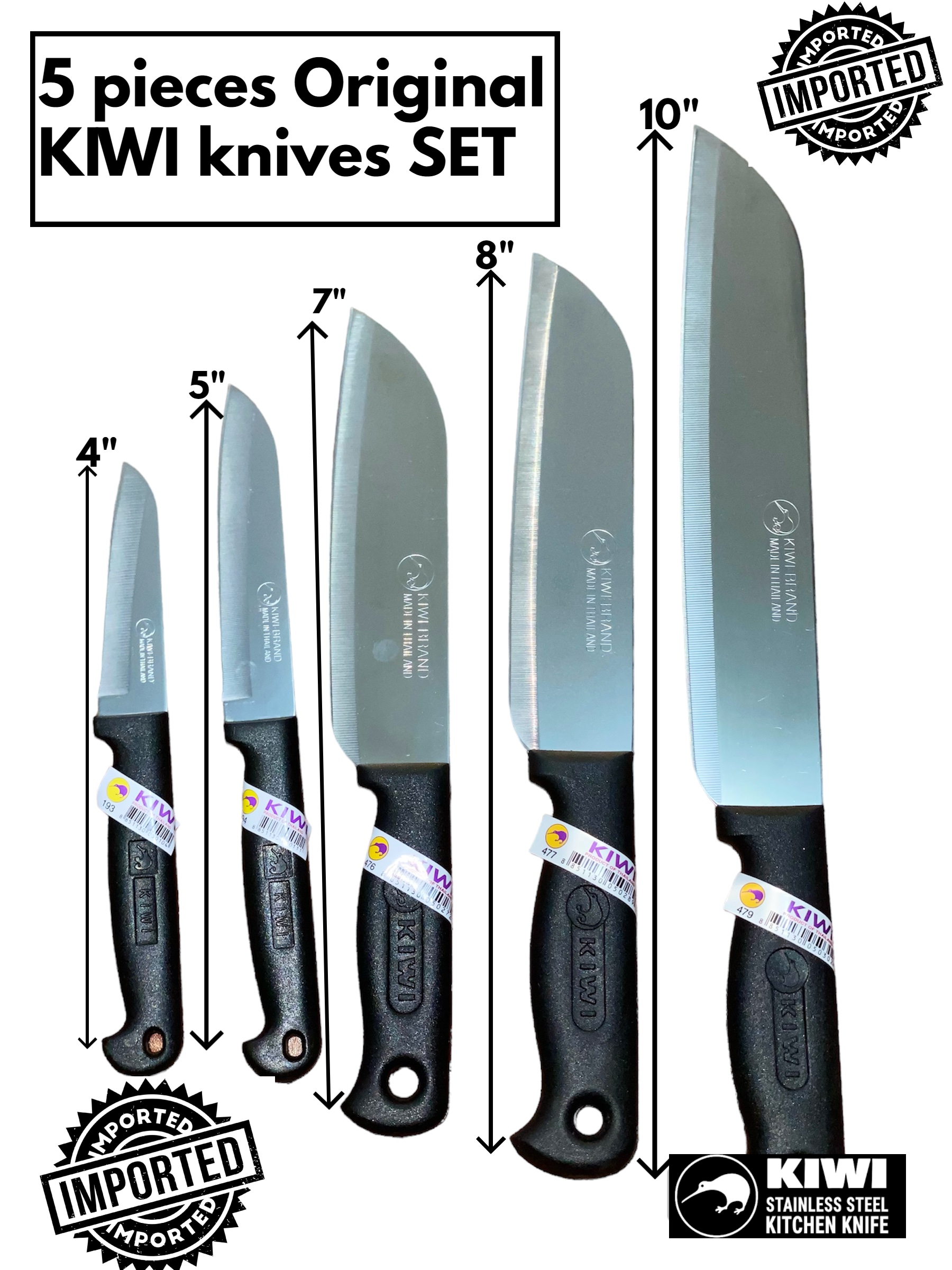 Original KIWI 5 Pieces Knives set - Kiwi Knife Cook Utility Knives ...