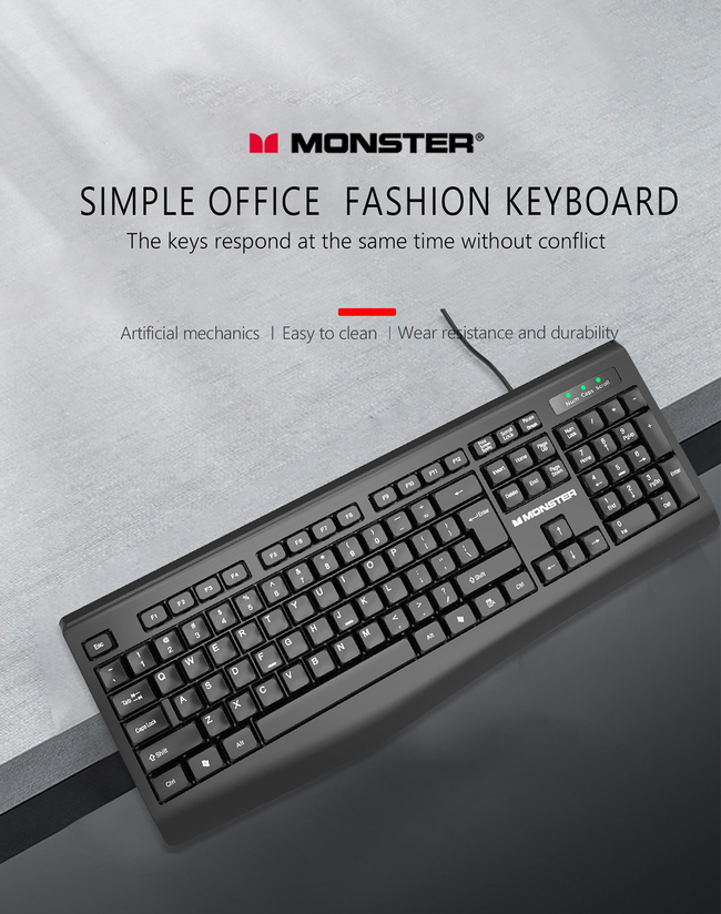 Monster Airmars KM1 Wired Keyboard - Black Concave Convex Keycaps for ...