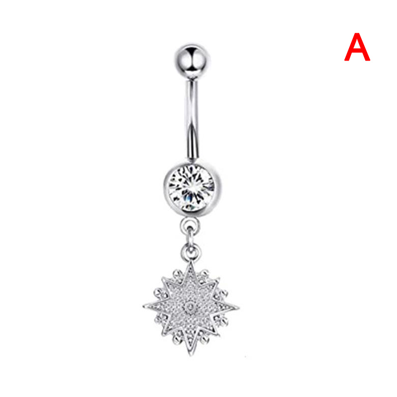 14G Crystal Navel Ring Barbell Drop Dangle Body Piercing Belly Button ...