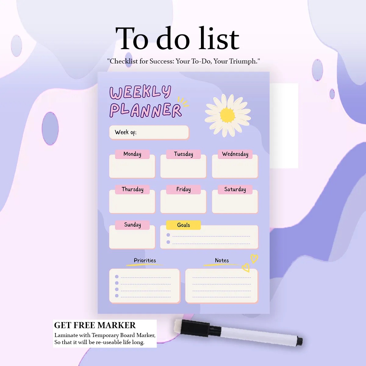 To Do List Planner A4 Size Laminated With Board Marker And Duster Daily ...