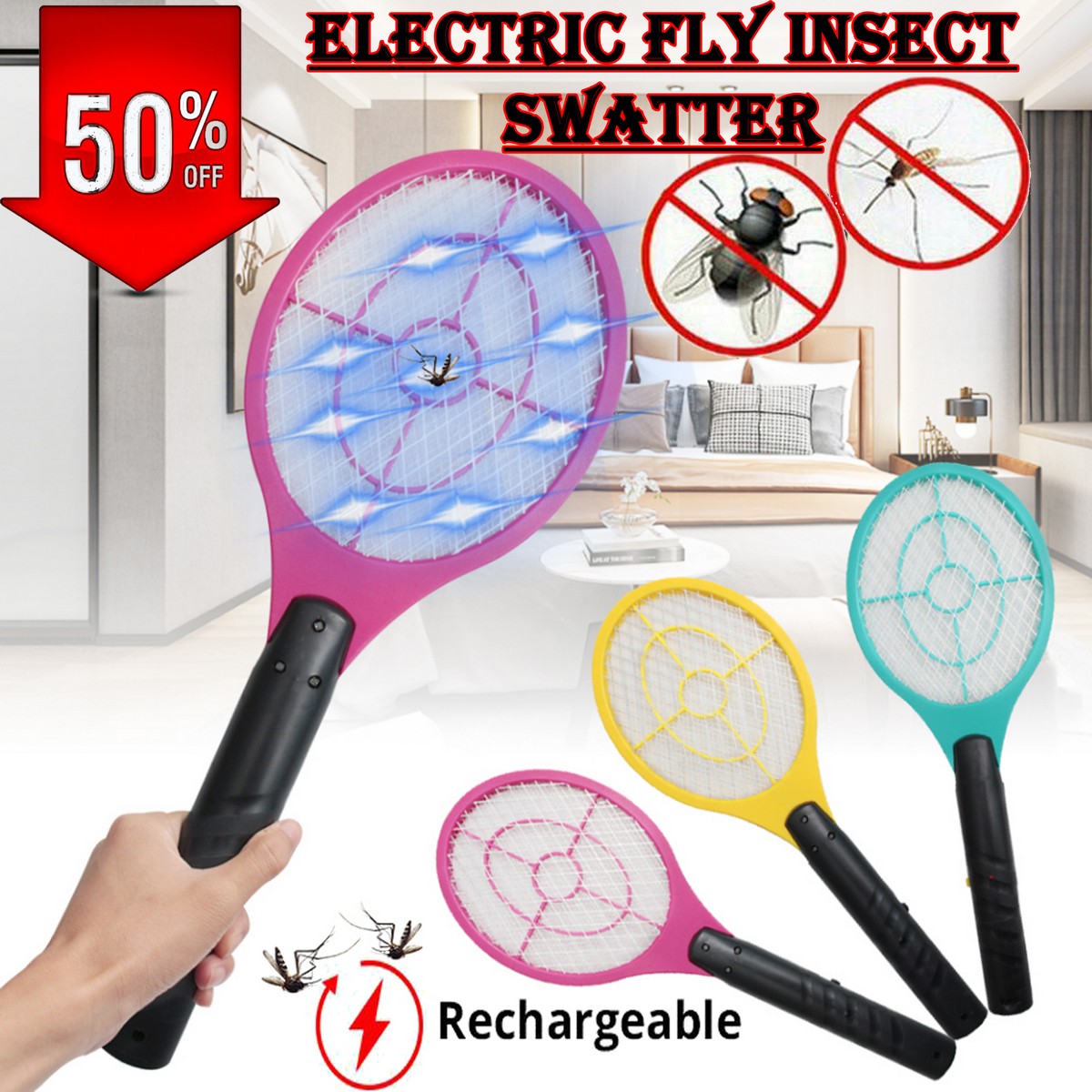 Rechargeable Electric Mosquito Killer Racket Chargeable Insect Fly ...