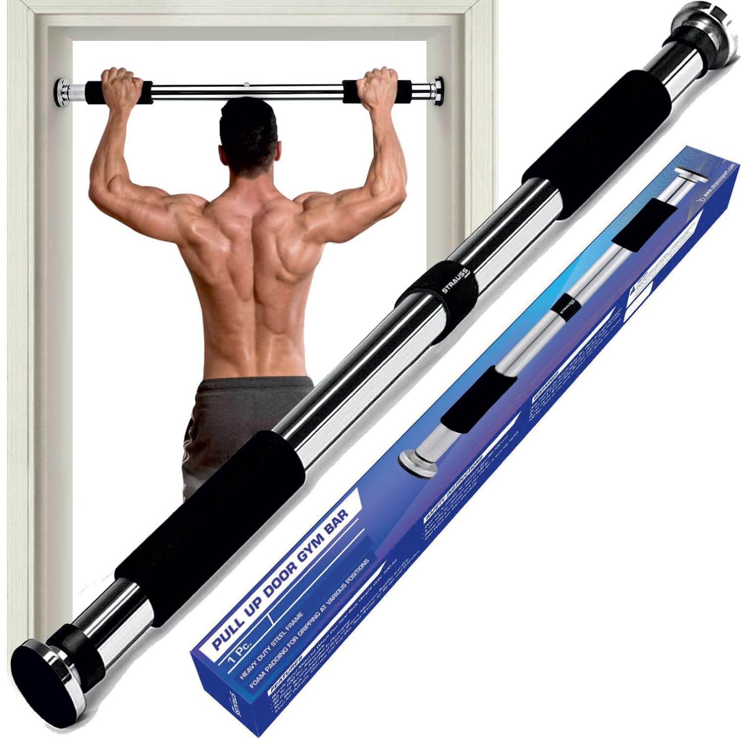 Adjustable Pull up Door Way Bar With Foam Grips for Home Workouts | Daraz.pk