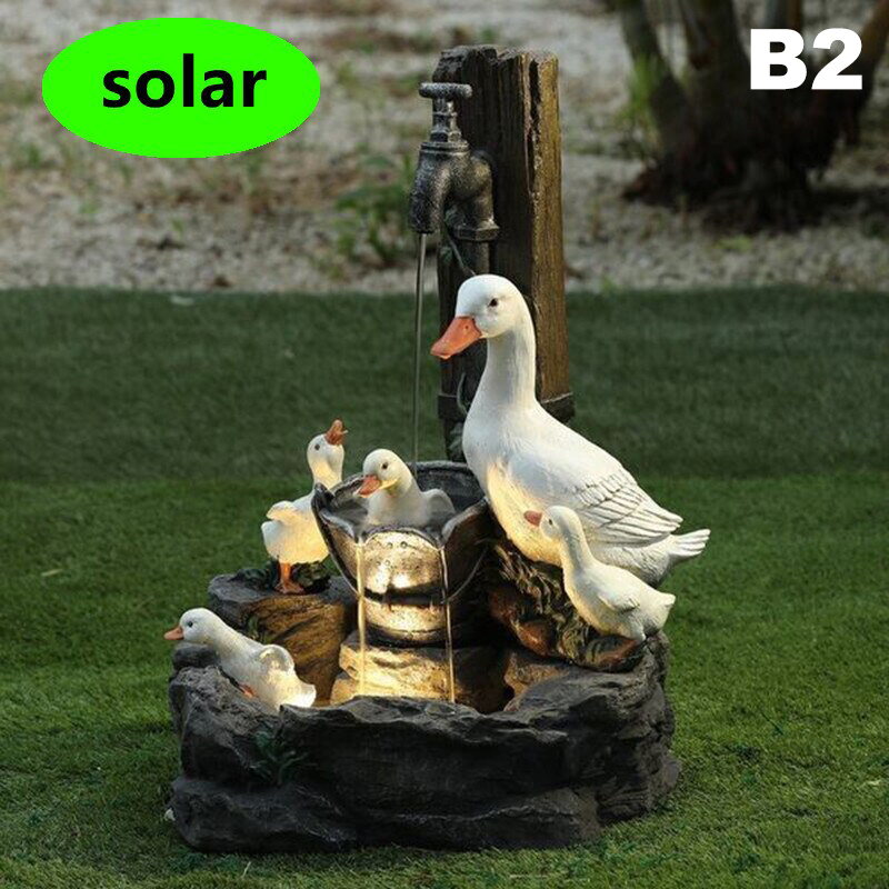 Duck Squirrel Solar Power Resin Patio Fountain Garden Design With LED ...