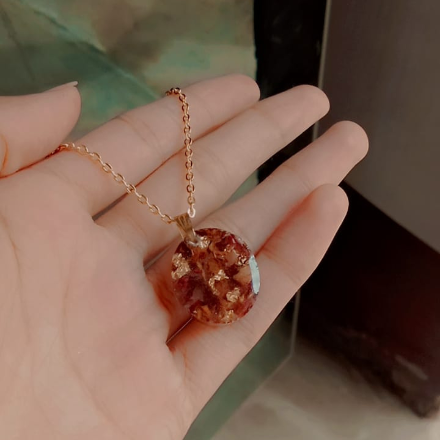 Resin Shiny Red Roses Pendent with Gold-flakes For Girls | Daraz.pk