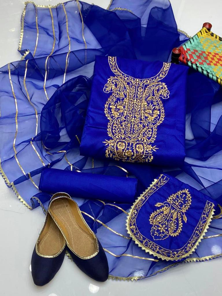 Elegant 05 Piece Khatan Embroidered Suit Set with Organza Dupatta and ...