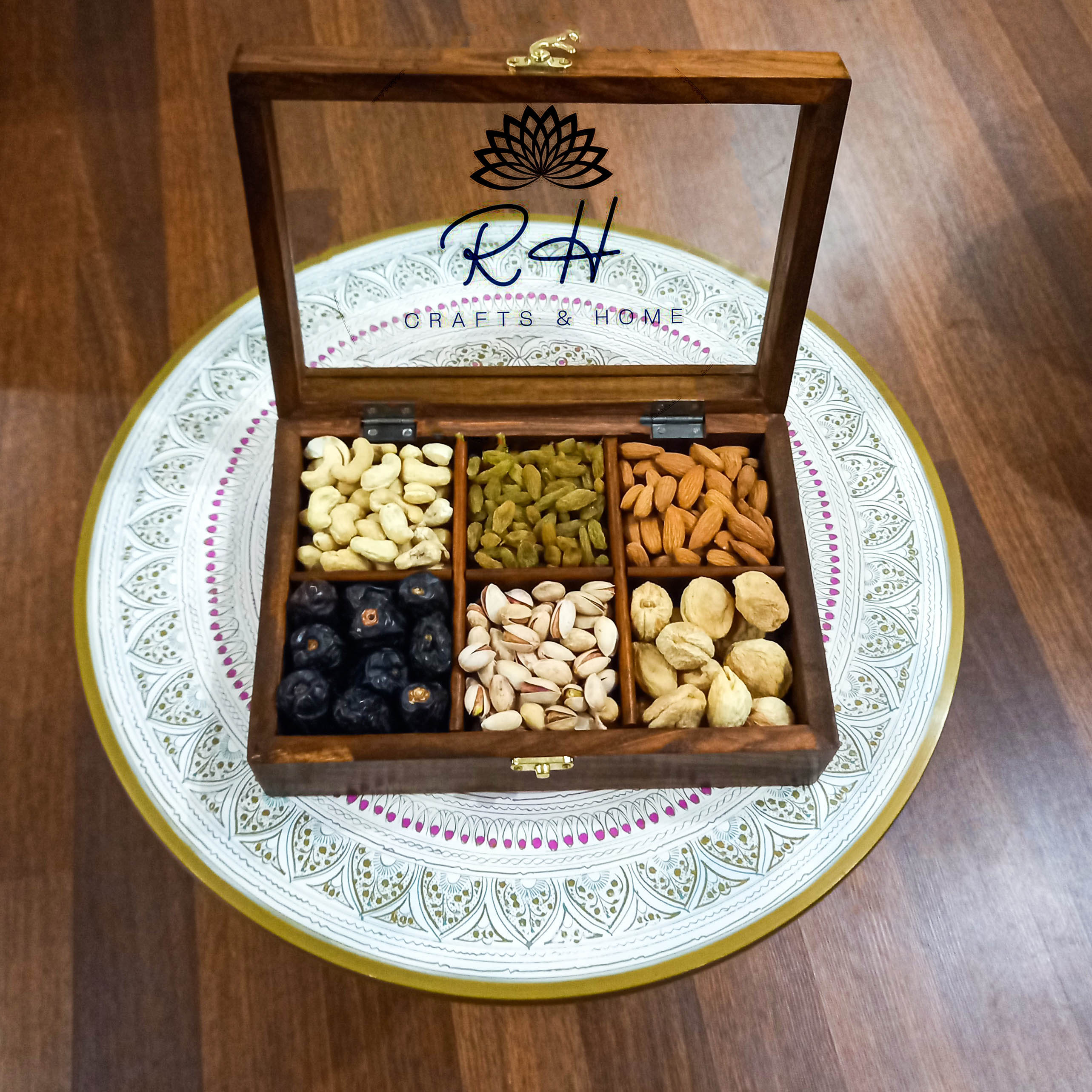 RH Crafts & Home | Dry friut box Spice Container Masala Box With Wooden ...