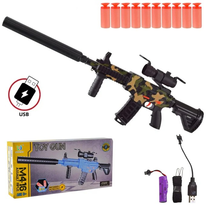 Blaster Toy Gun M416 Automatic Rechargeable Nerf Soft Darts Shooter ...
