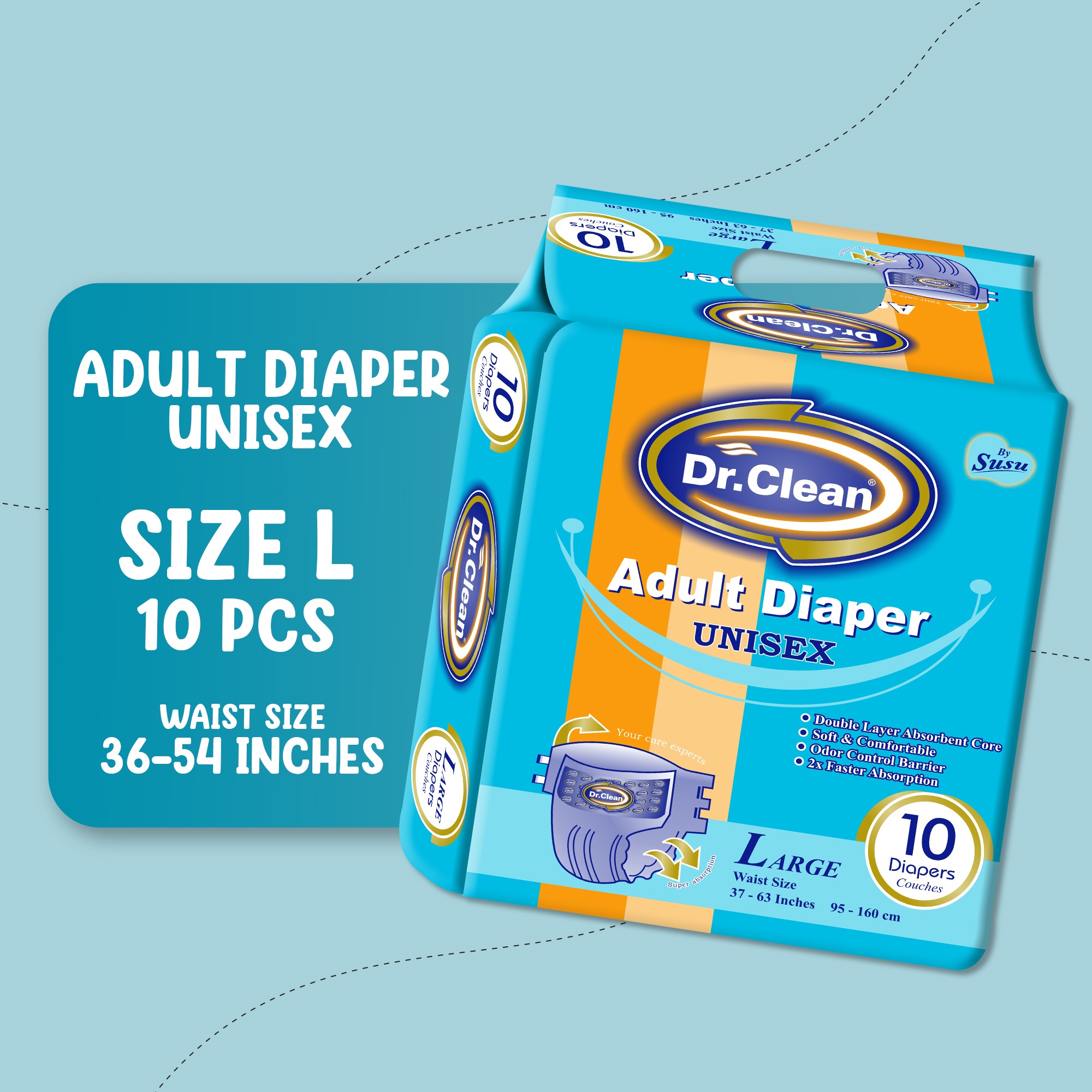 Dr.Clean Adult Diaper Unisex | Size Large | Waist 36-54 inches ( 10 Pcs ...