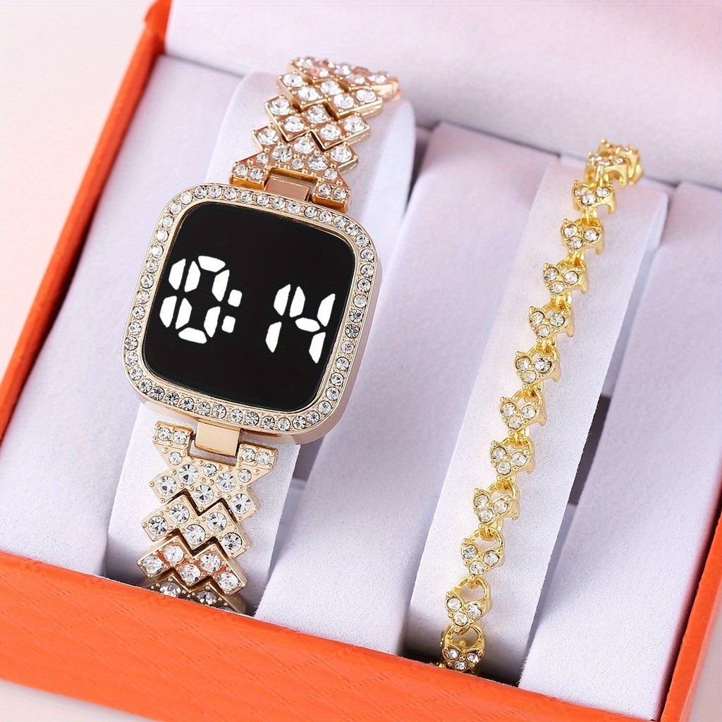 Full Diamond Touch Screen LED Watch Steel Chain with Diamonds Ladies ...