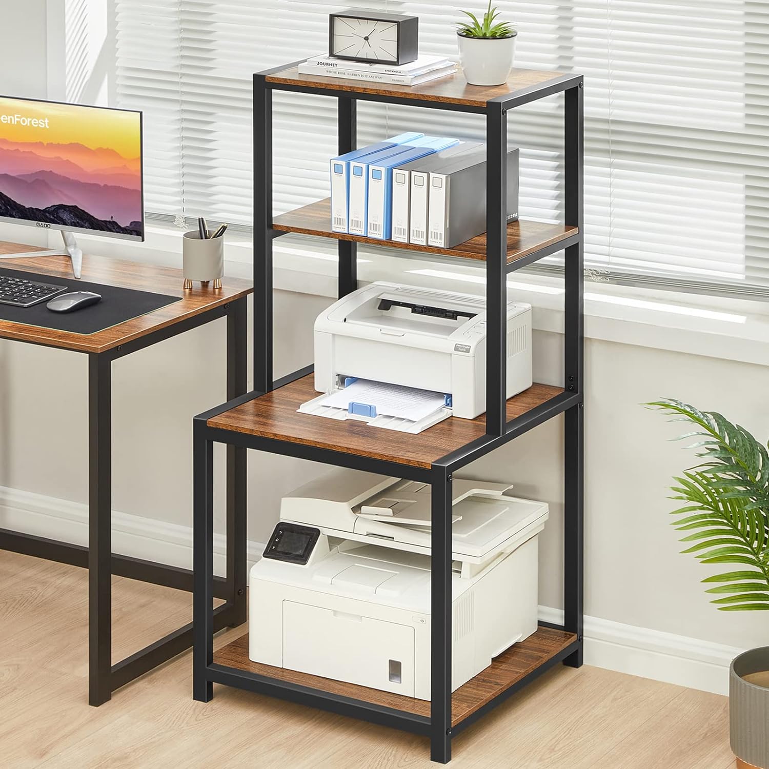 Printer Stand with Storage Shelf, 49.2 inch Large Tall 4 Tier Printer ...