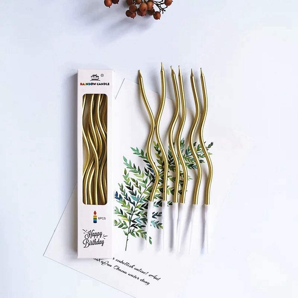 Party 24x7 Pack of 6 Candles Twisty Birthday Candles Set Metallic Curly ...
