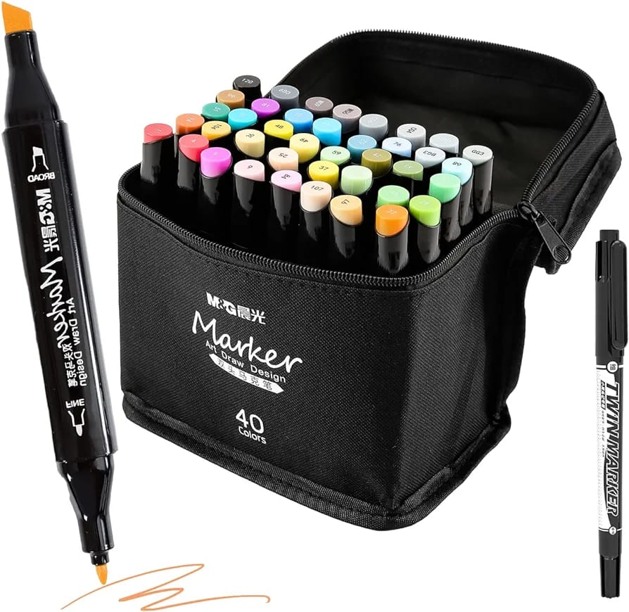 M&G 40 Double Tipped Art Marker Set for Artist Coloring Sketching ...