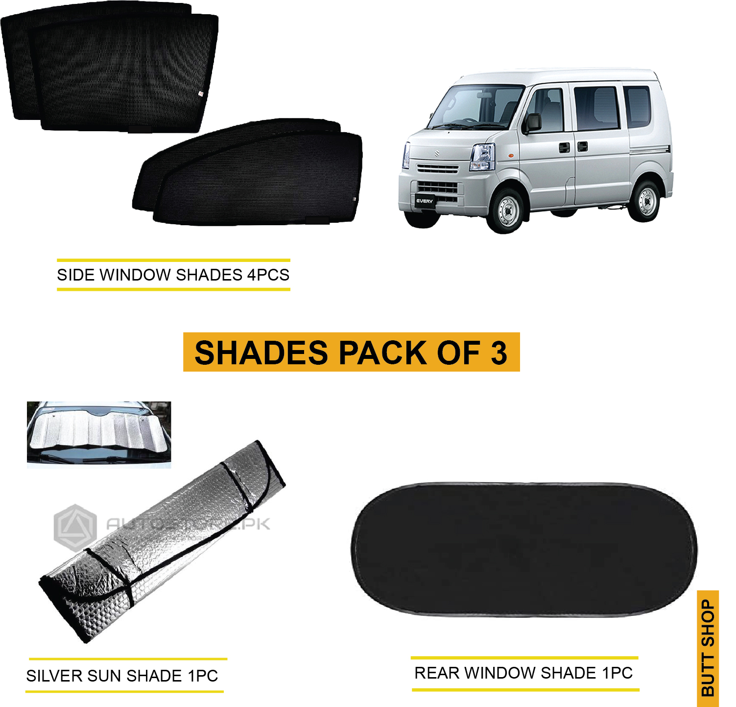 SUZUKI EVERY COMPLETE SHADES FOR CAR PACK OF 3 ,SIDES WINDOW SHADES ...