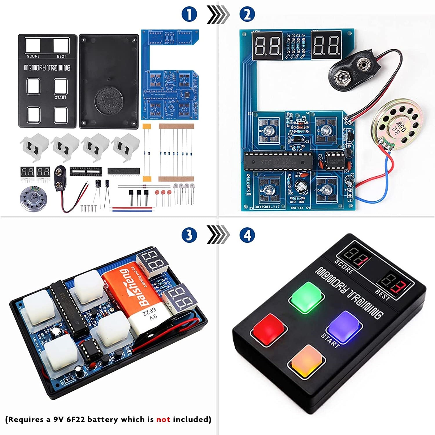 DC 9V DIY LED Memory Training Game Machine Kit Fun LED Electronic ...