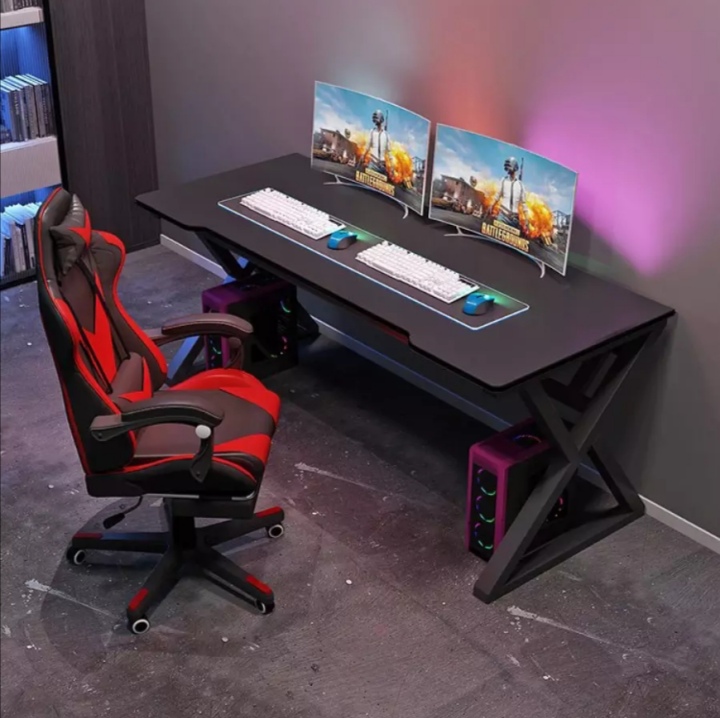 48 Inches Gaming Table With High Gloss Top LED Lights PC Gaming Desk ...