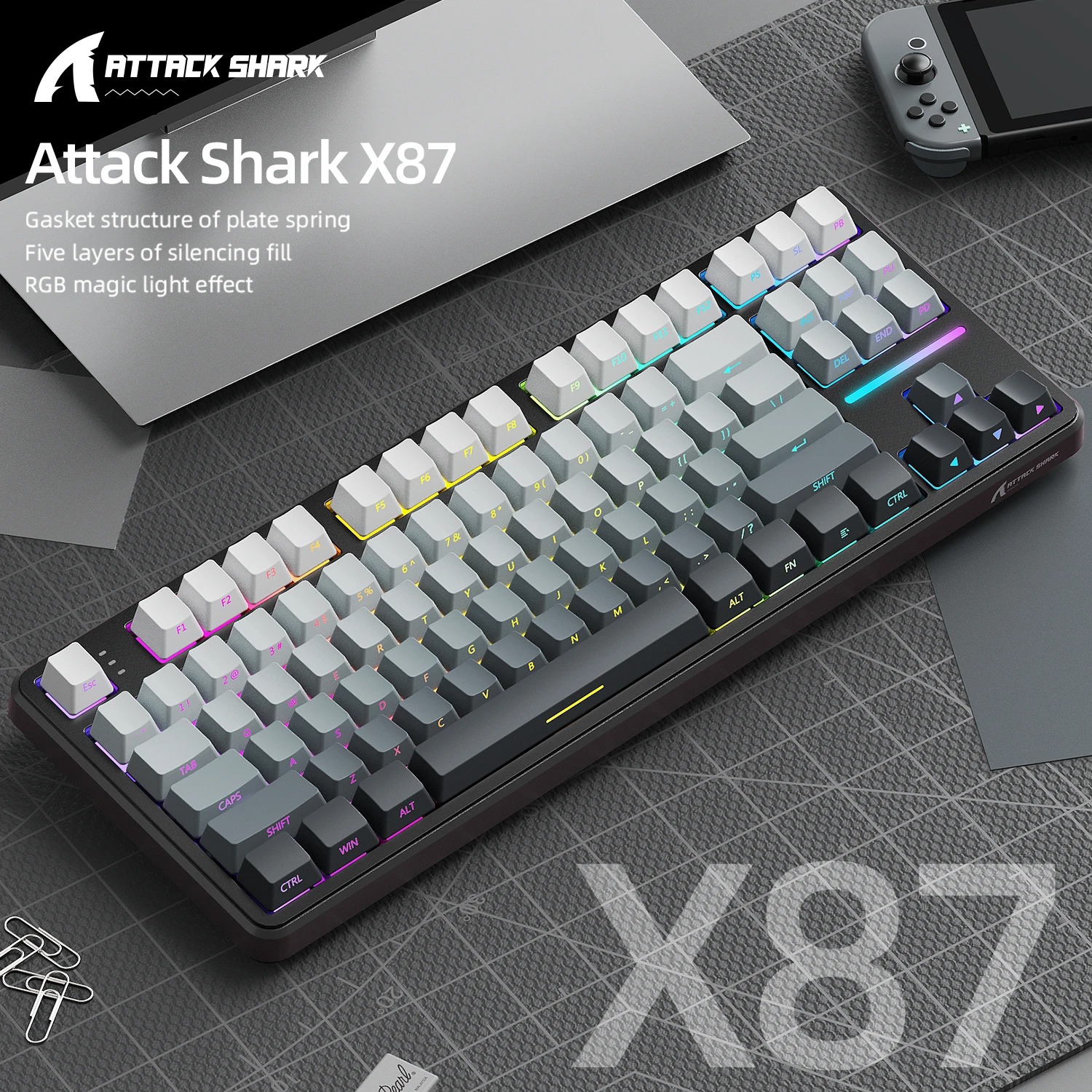 Attack Shark X87 RGB Wireless Mechanical Keyboard,Three-mode Connection ...