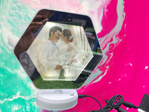 Magic Mirror Photo Frame with round LED for wall, bedroom, wall set ...