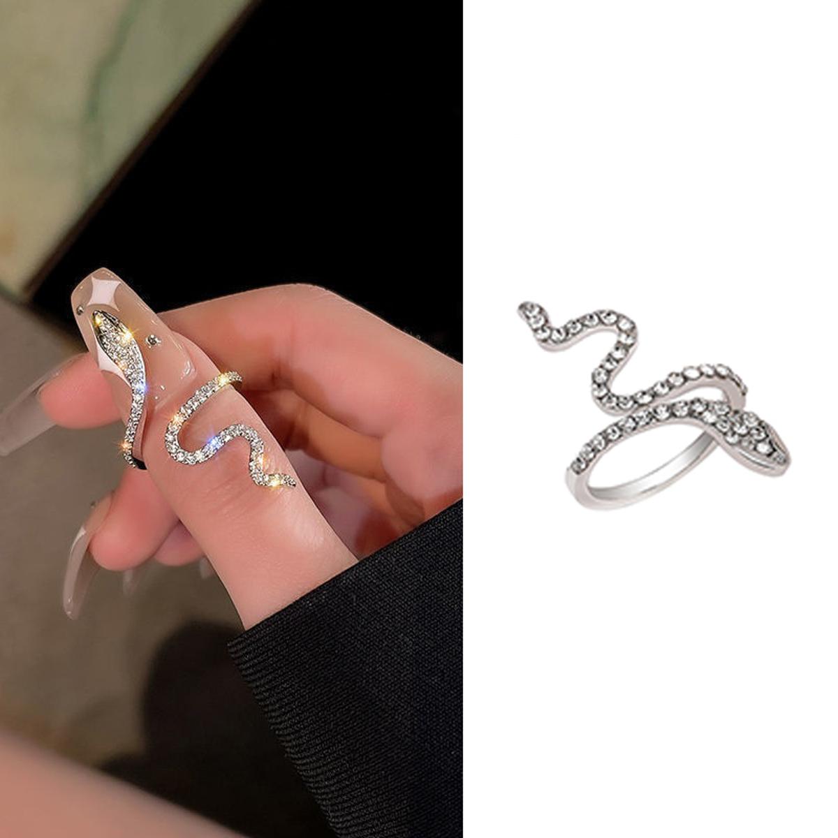 Exquisite Crystal Wrap Snake Ring Adjust Open Rings for Women Girl ...