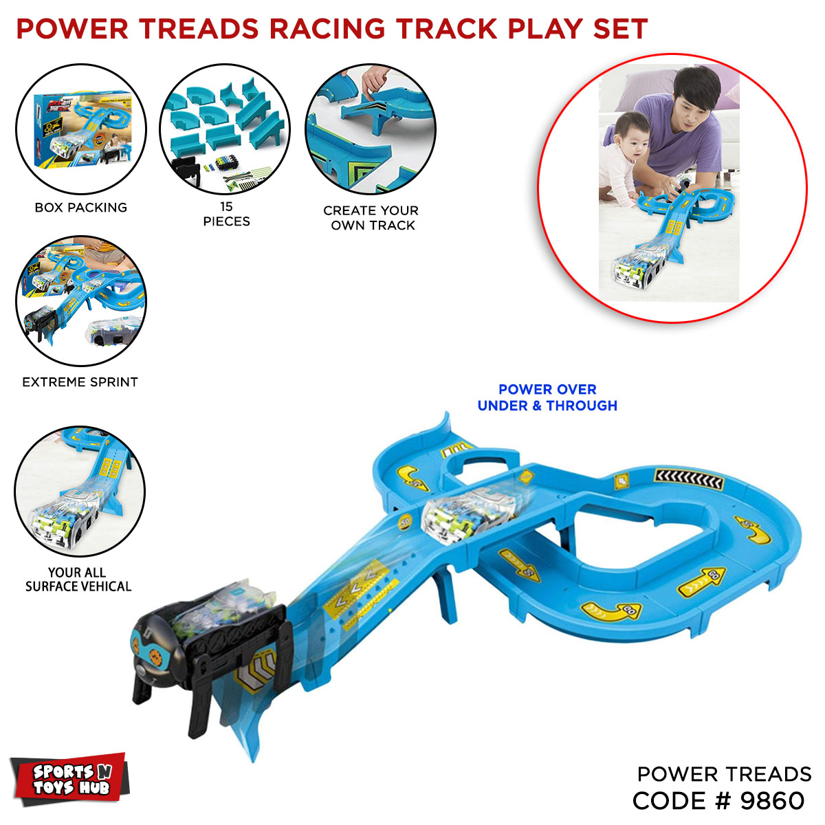 Power Treads Racing Track Play Set, Assemble Electric Plastic Chain ...