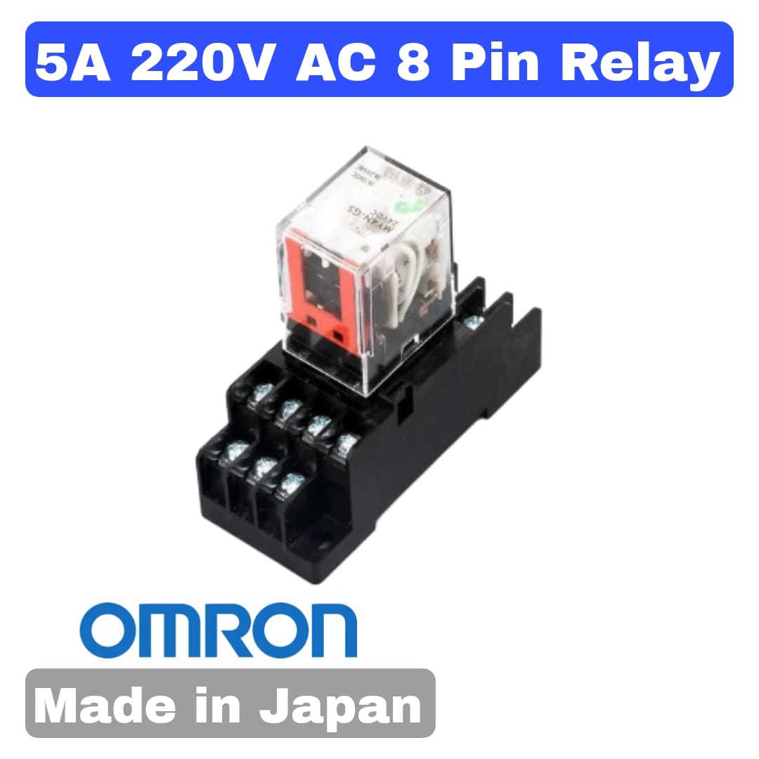 OMRON 1 Pair of 8 Pin 5A Coil 220V AC Relay | Pin Relay And Relay Base | Made in Japan | Led ...