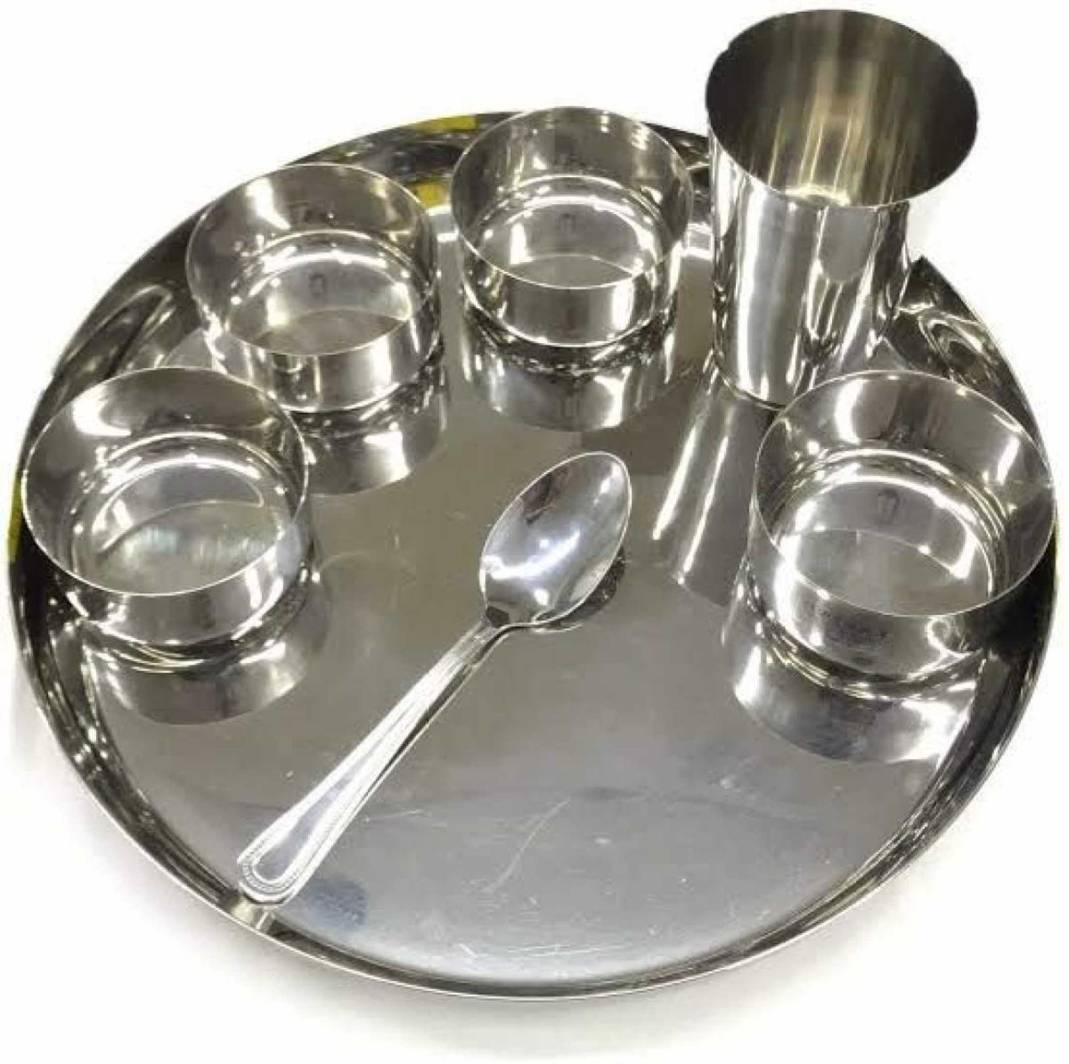 H.H COLLECTION'S New Indian thaali set 1 thaali 4 pyali 1 glass 1 spoon ...