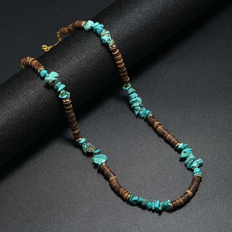 Bohemian Style Brown Coconut Shell Wood Beads Natural Turquoise Macadam ...