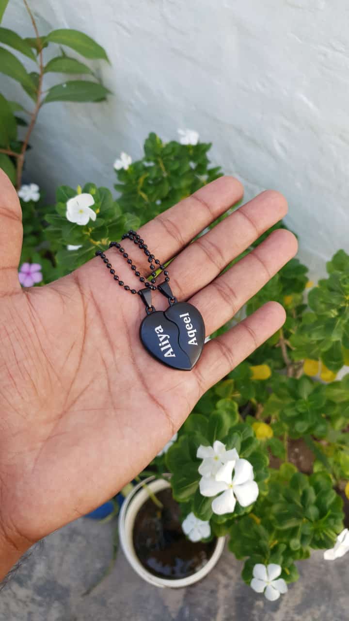 2 Pcs of Name Silver Love Couple 2 in 1 Dual Broken Heart Locket ...