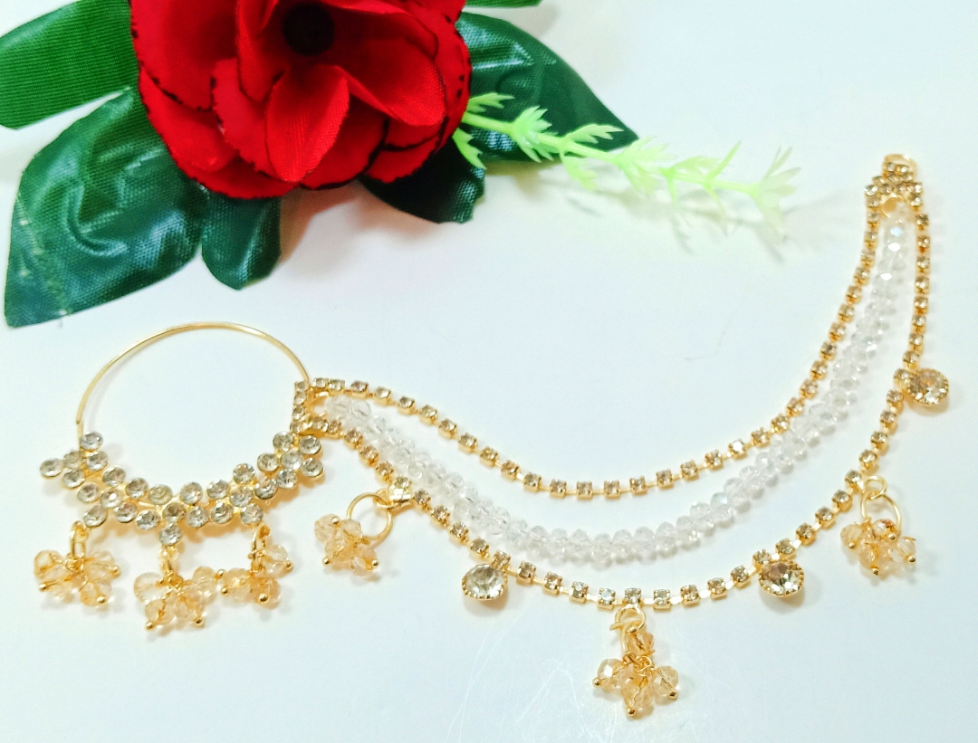Artificial bridal golden nose ring Nath Long lasting polish crystal ...