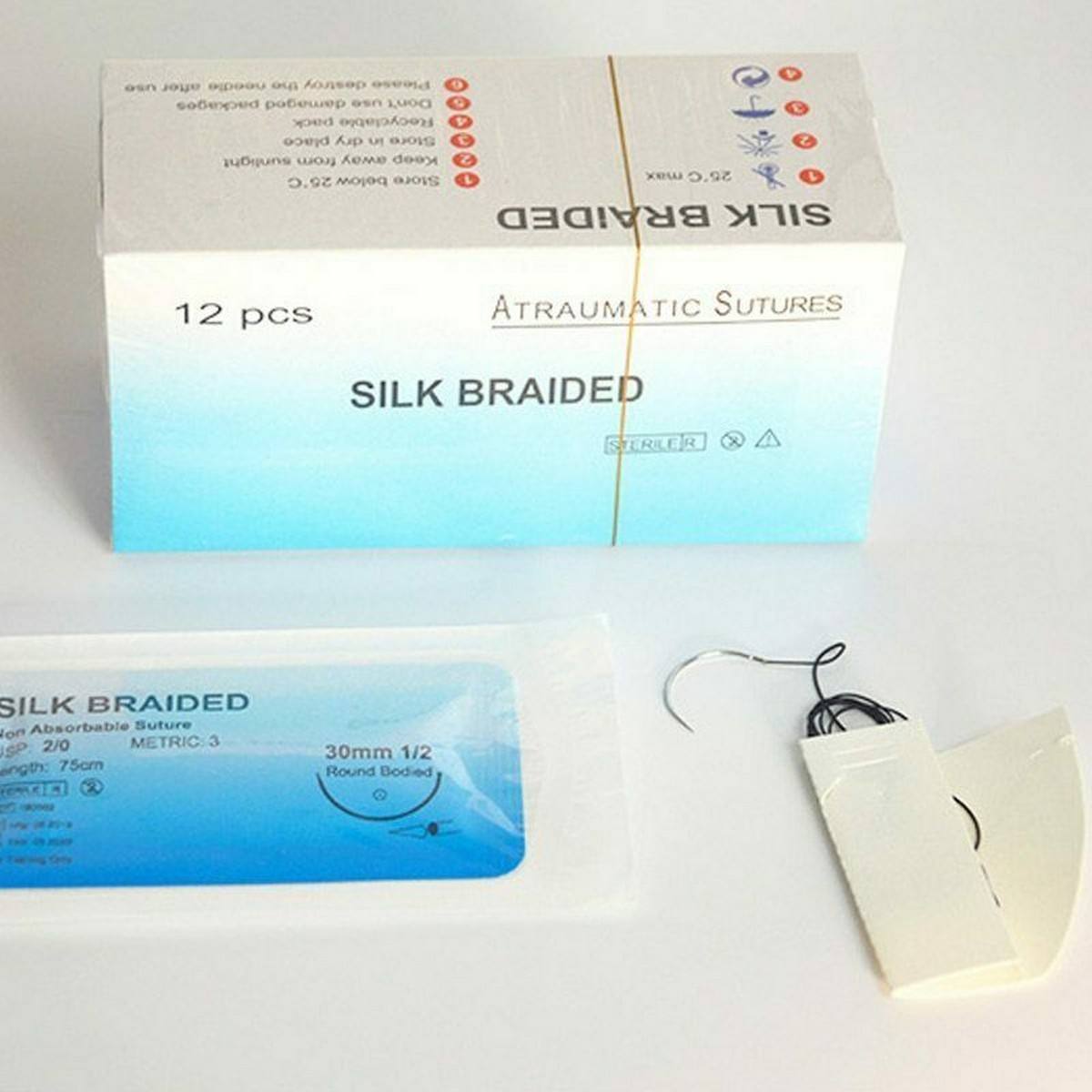 Silk Sutures Thread 12 Pieces Silk Braided Sutures Non Absorbable ...