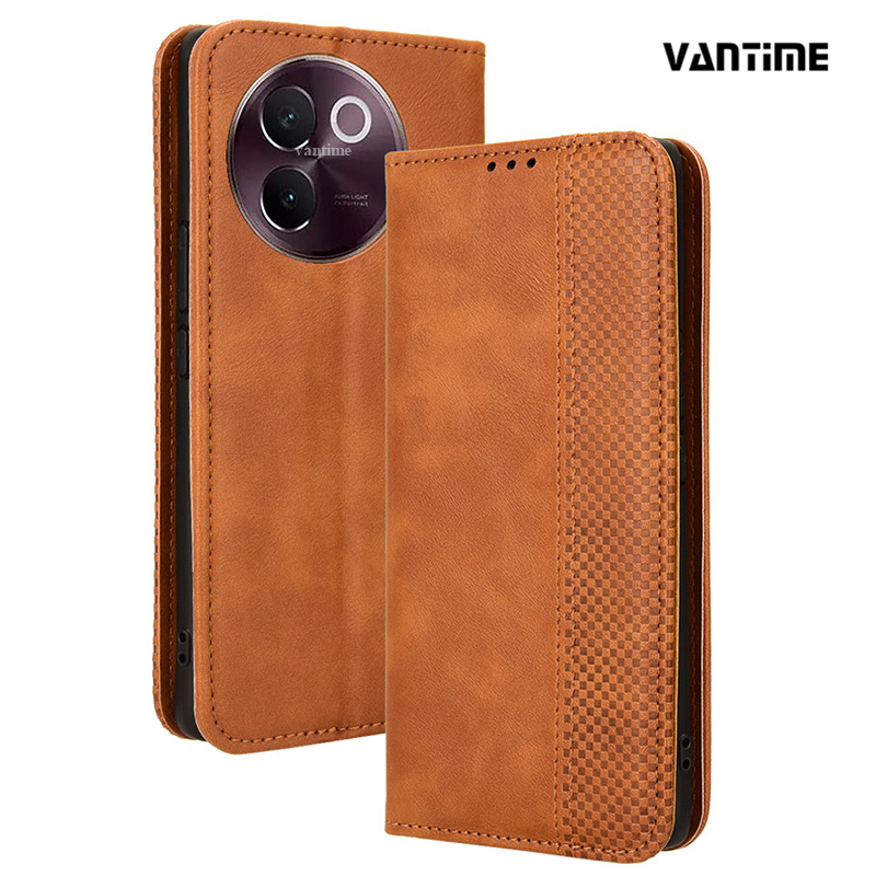 Vantime for Vivo V30e 5G Retro PU Leather Wallet Case Card Holder ...