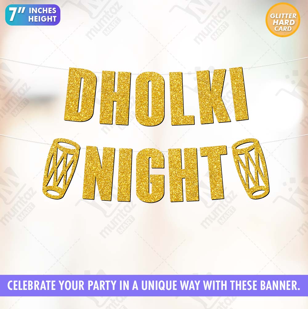 Dholki Night Golden Glitter Banner For Wedding party Decorations ...