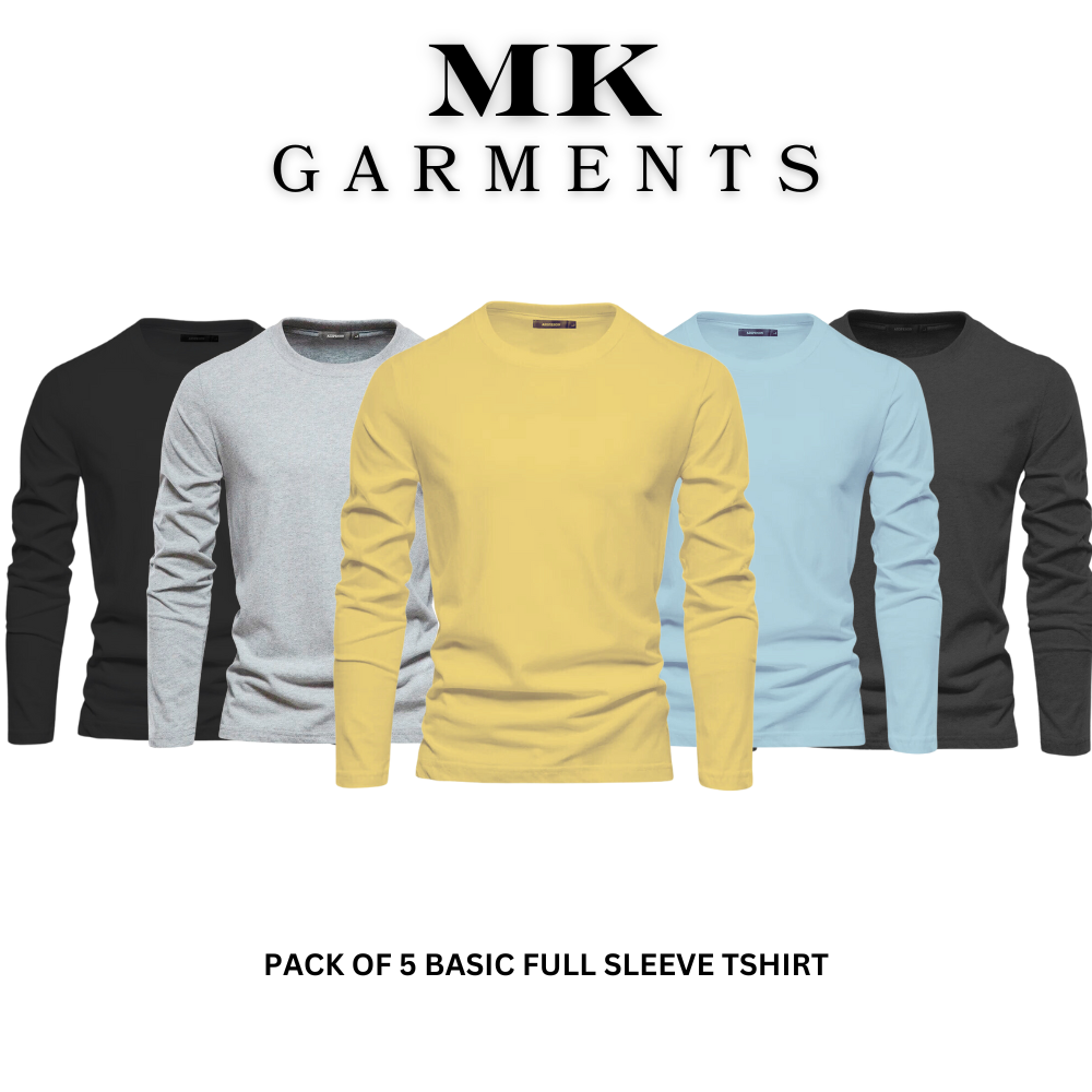 MK Garments - Pack Of 5 Premium Plain Colors Full Sleeves Basic T ...